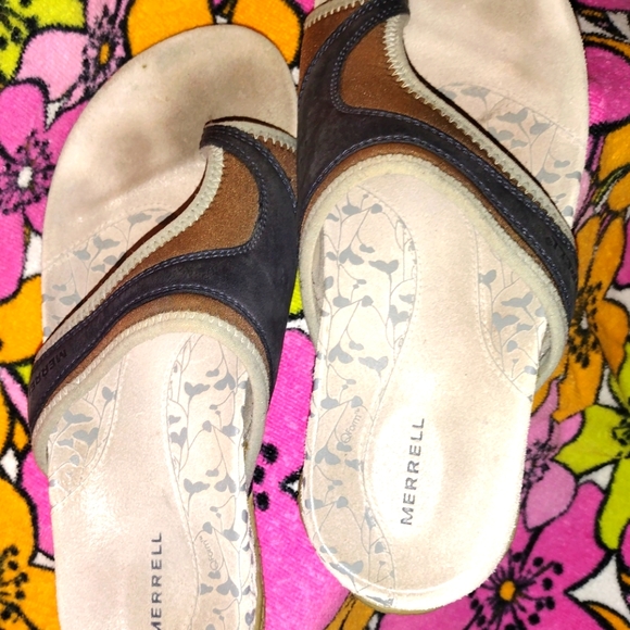 Merrell | Shoes | Merrell Sandals Blue And Tan | Poshmark